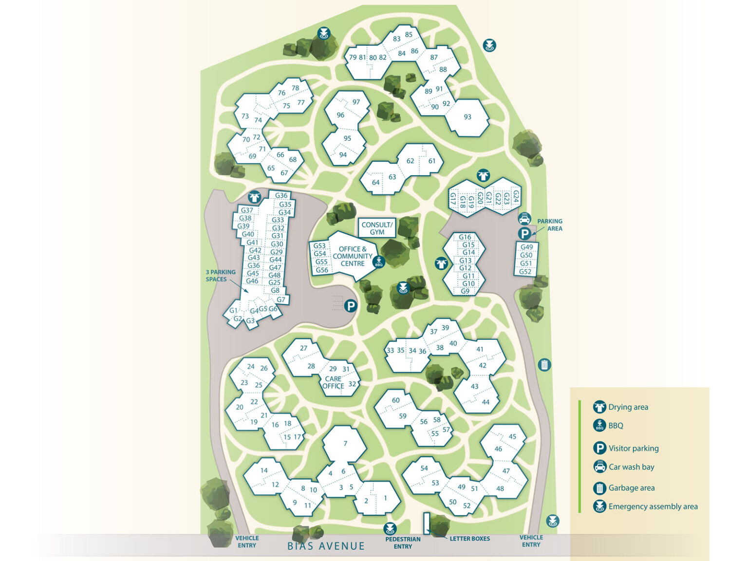 Retirement village grounds layout map - Doug Illustration